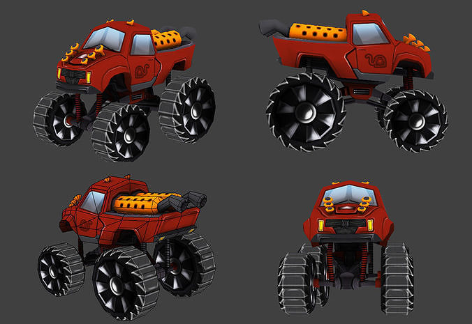 3D model Cartoon Monstercar Pack VR / AR / low-poly | CGTrader