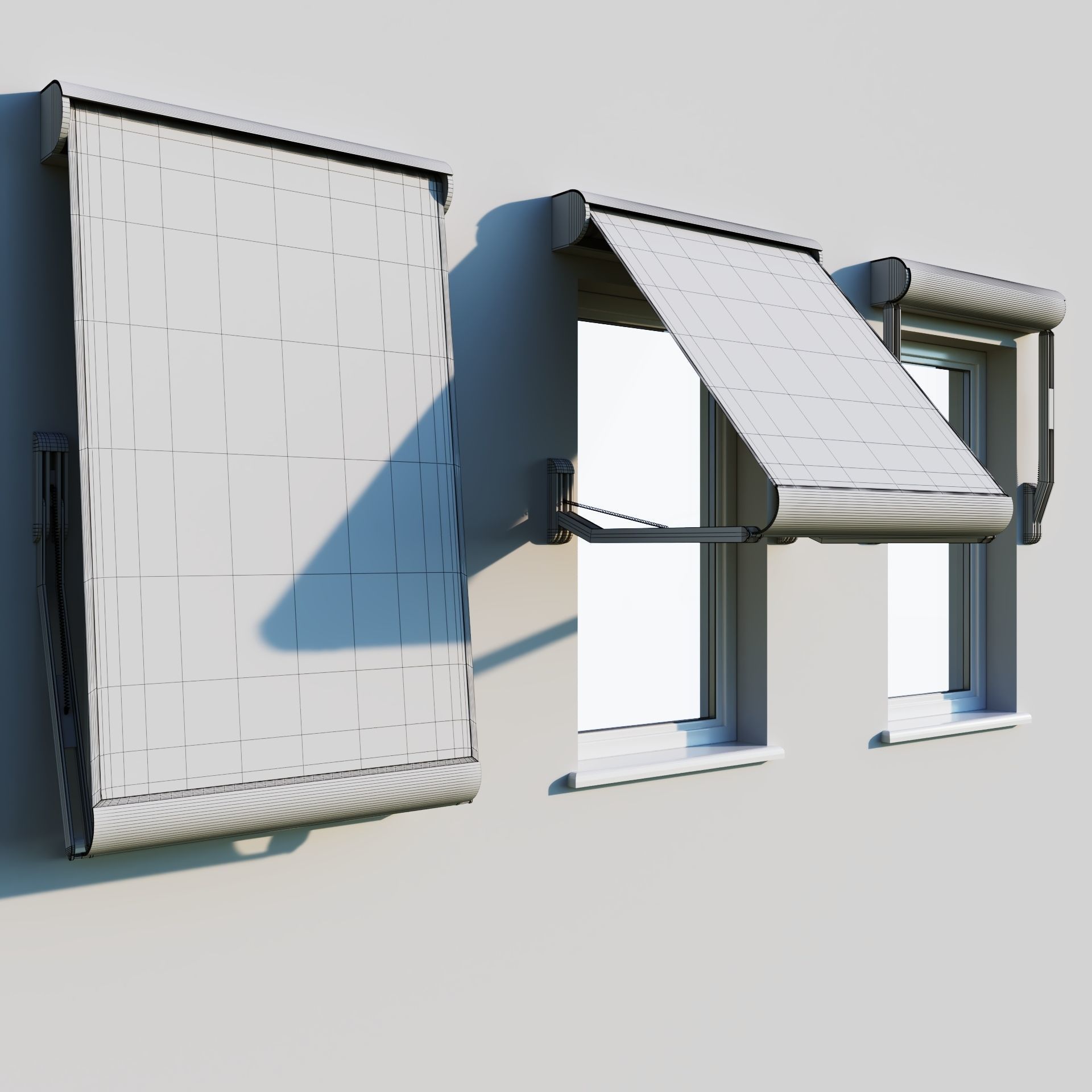 Sunblind three window awnings with checkered pattern 3D model | CGTrader