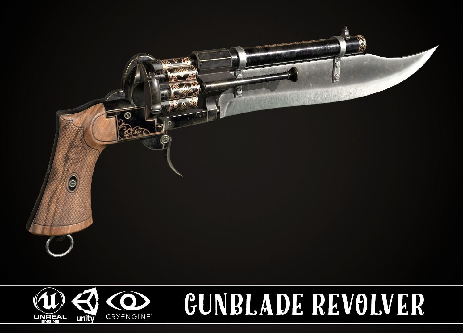3D model Gunblade Revolver Dark VR / AR / low-poly | CGTrader