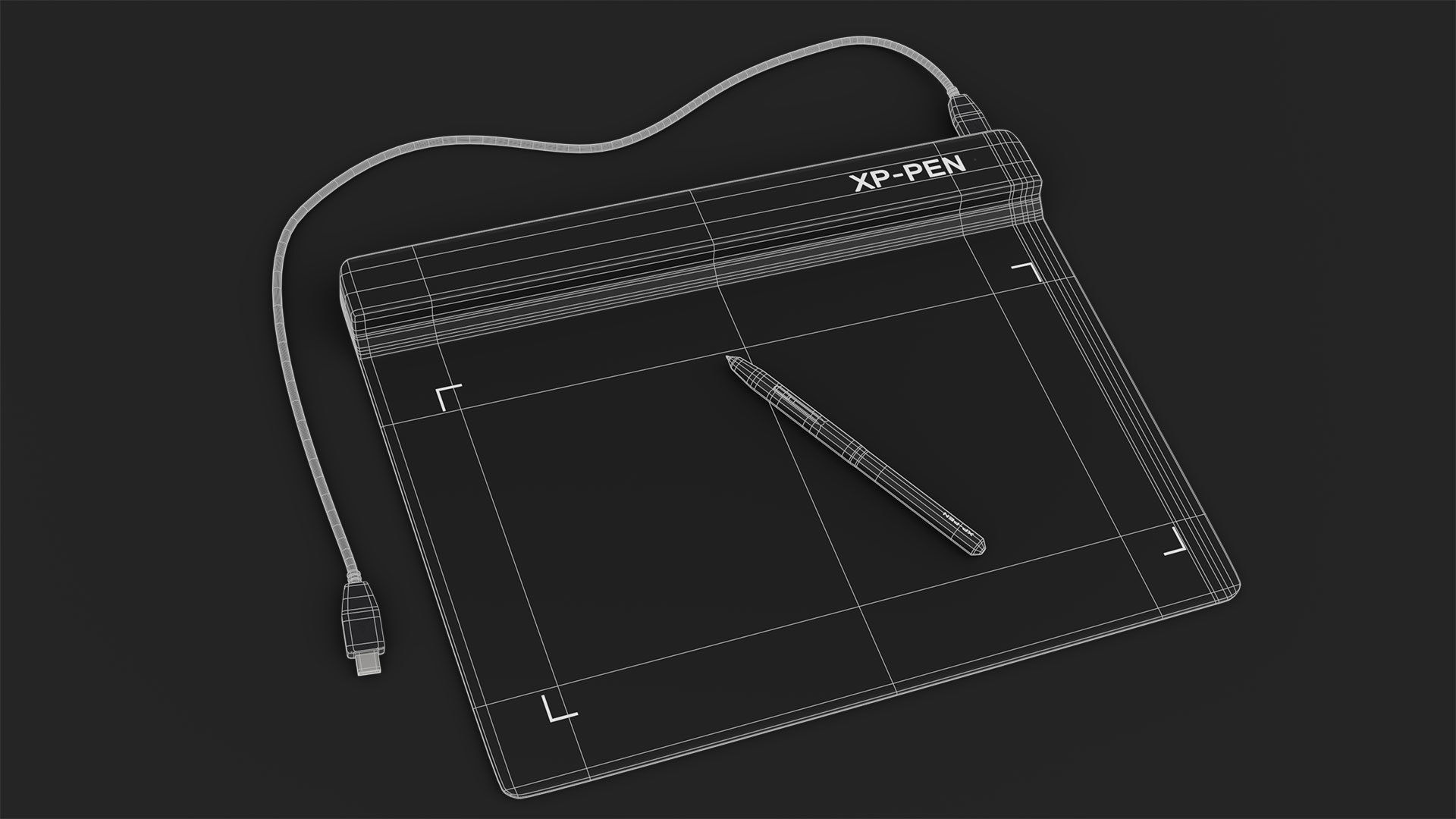 3D model Graphics Tablet with Pen and wire model VR / AR / low-poly ...