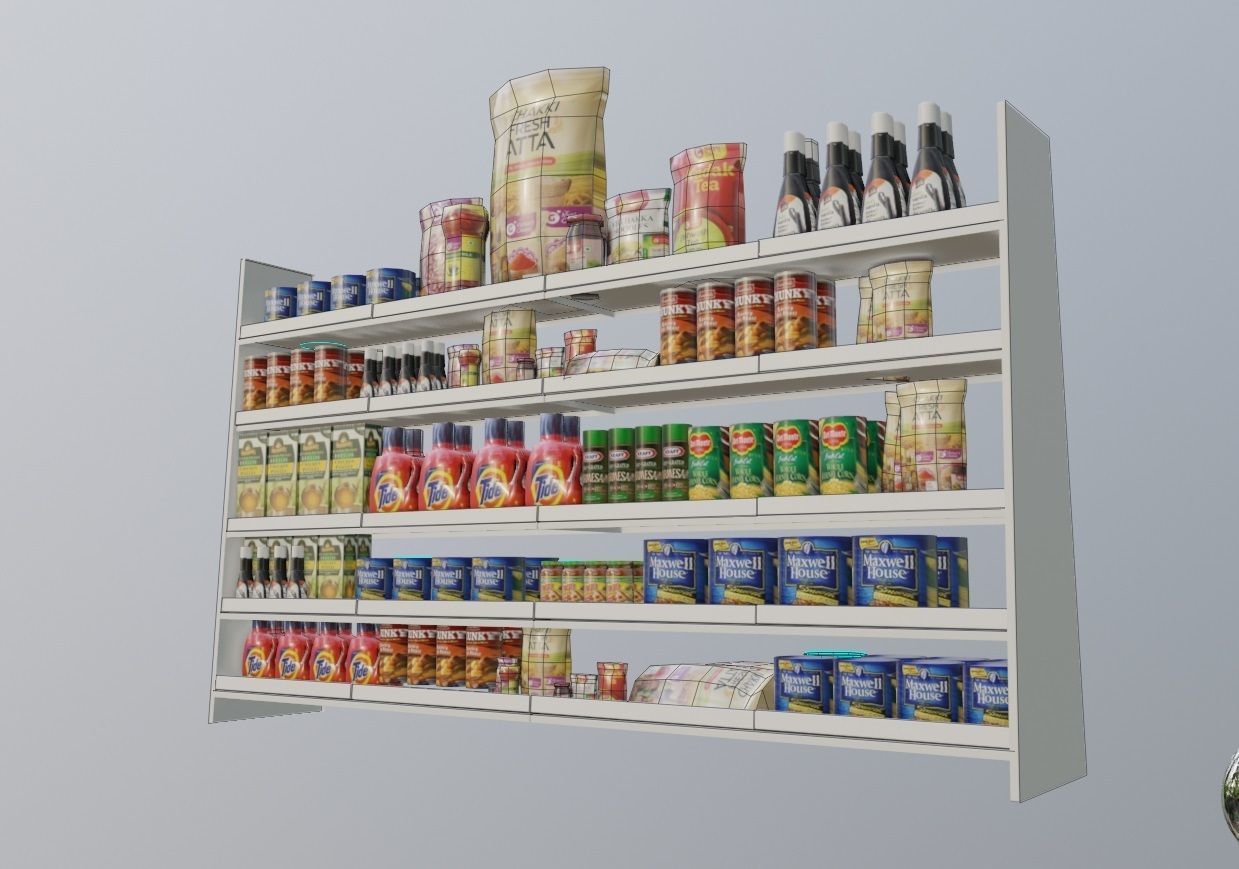 supermarket aisle and products with textures 3D asset