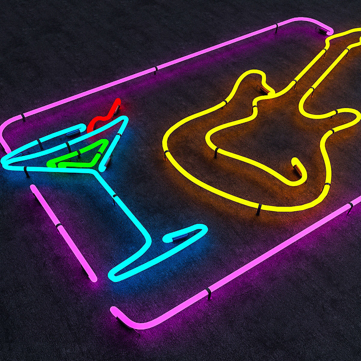 3D model Guitar and Goblet Neon Sign VR / AR / low-poly | CGTrader