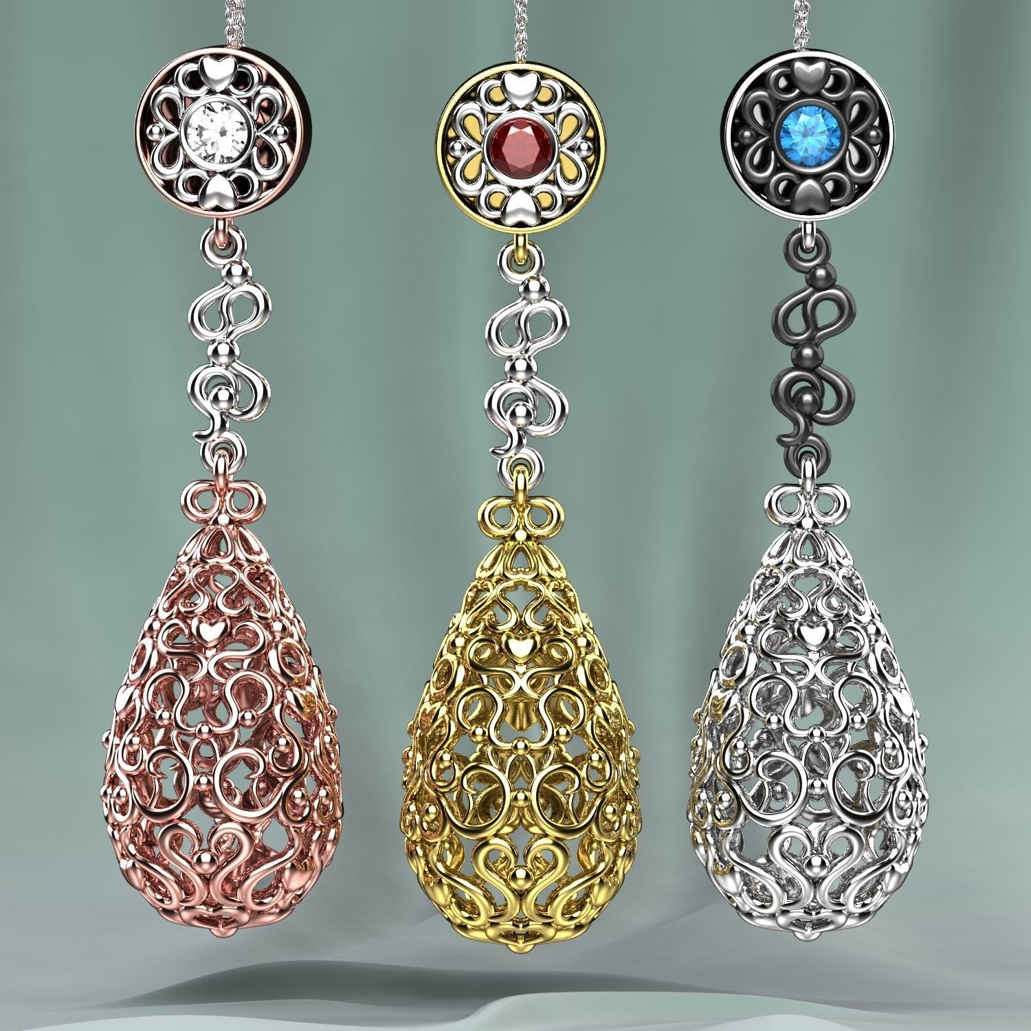 Gold Earrings With Diamonds 3D model 3D printable | CGTrader