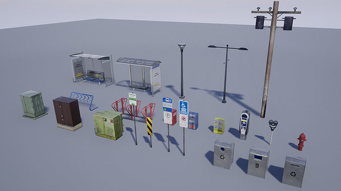 3D model Street Prop Collection VR / AR / low-poly | CGTrader