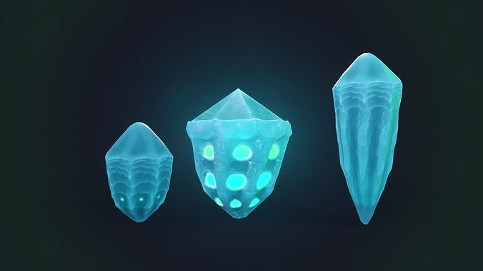 3D model alien crystals glow in the dark 3 pieces VR / AR / low-poly ...