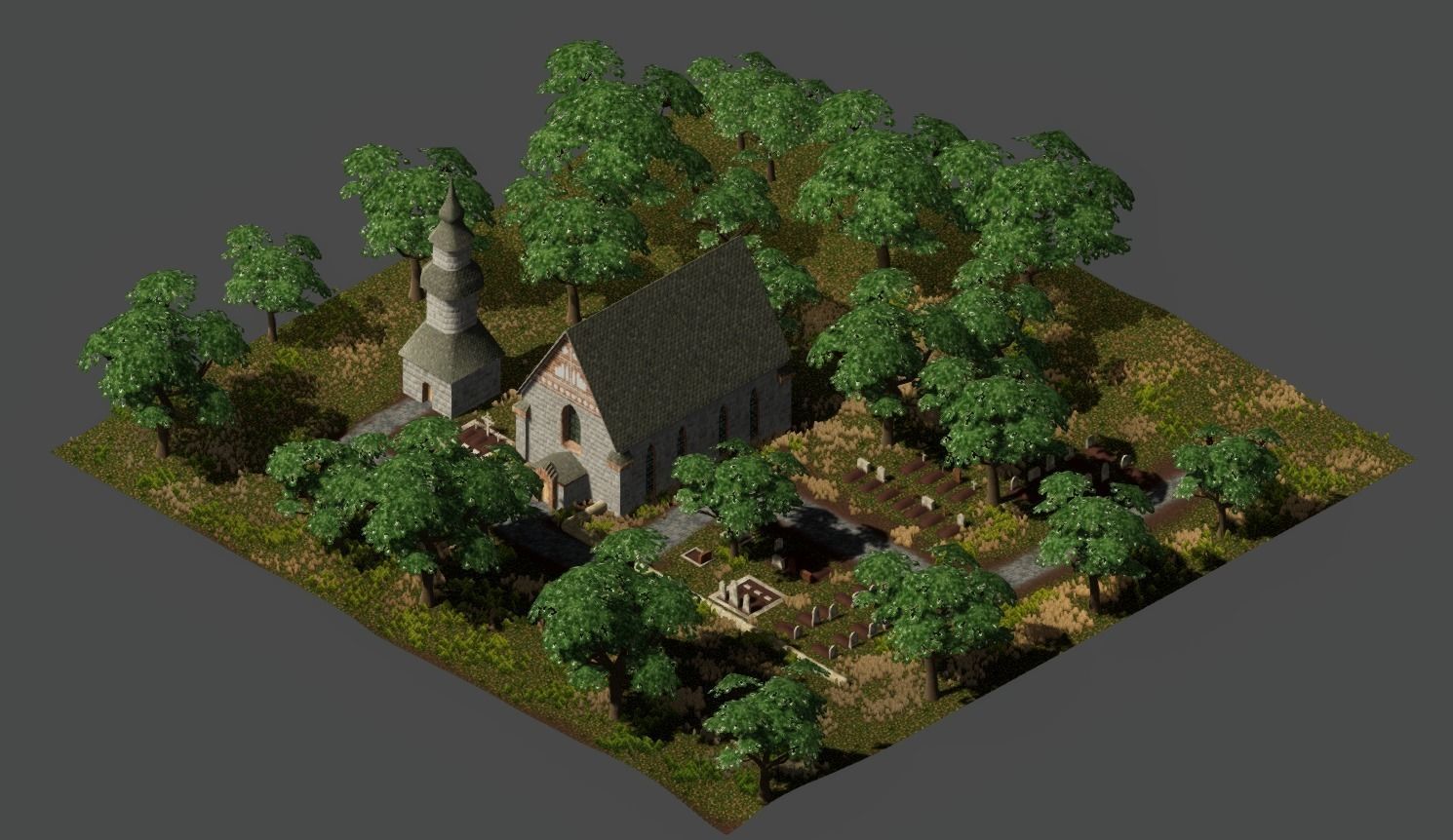 3D model Medieval Church and Graveyard VR / AR / low-poly | CGTrader