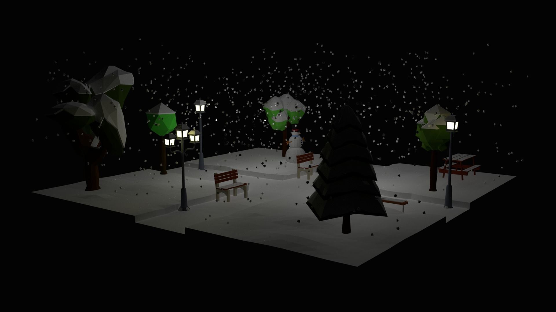 3D model Low Poly Cartoon Winter Park at Night VR / AR / low-poly ...