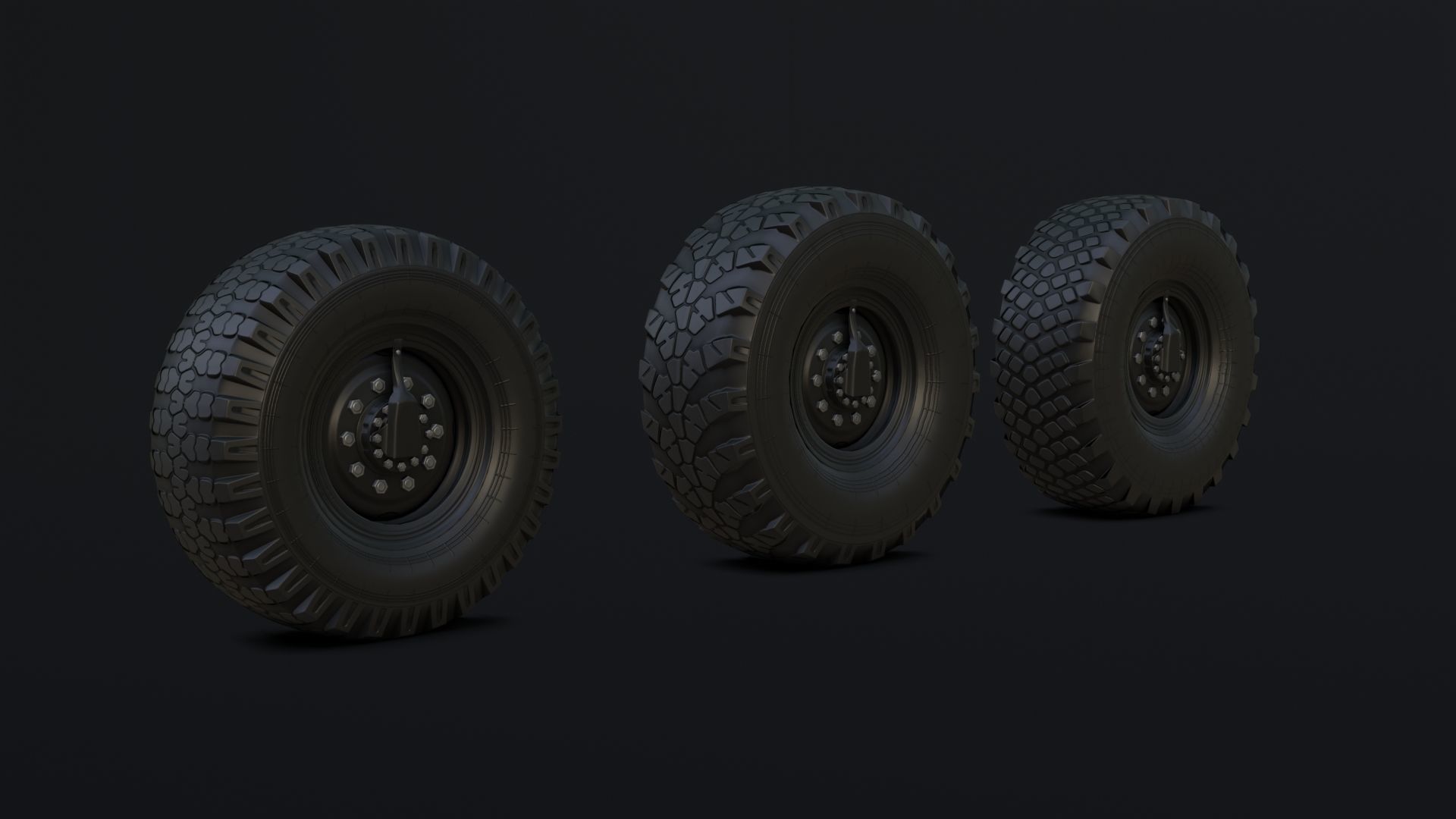 Off-road wheel and three types of tires for KAMAZ trucks free VR / AR ...