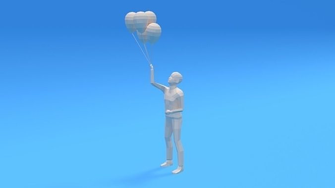 3D model Low Poly Kid Holding Balloons VR / AR / low-poly | CGTrader