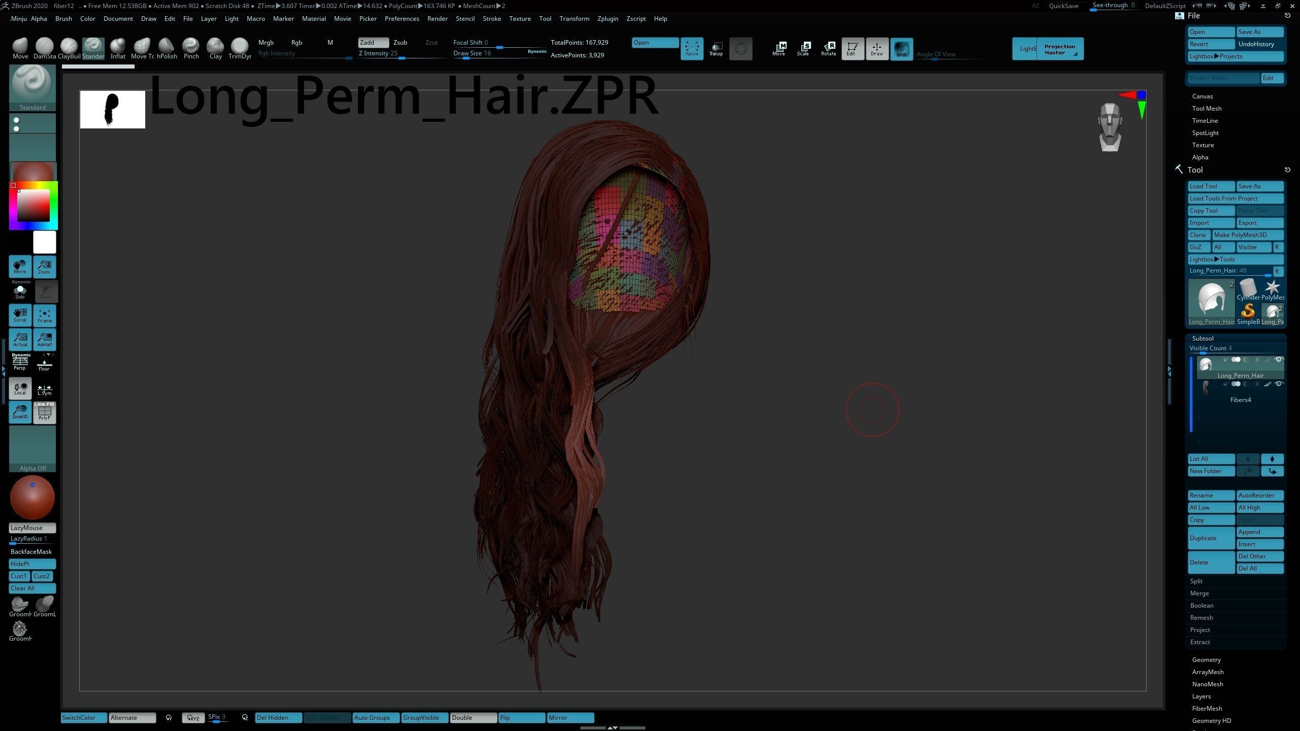 Fibermesh Perm hair Zbrush 2020 3D model | CGTrader