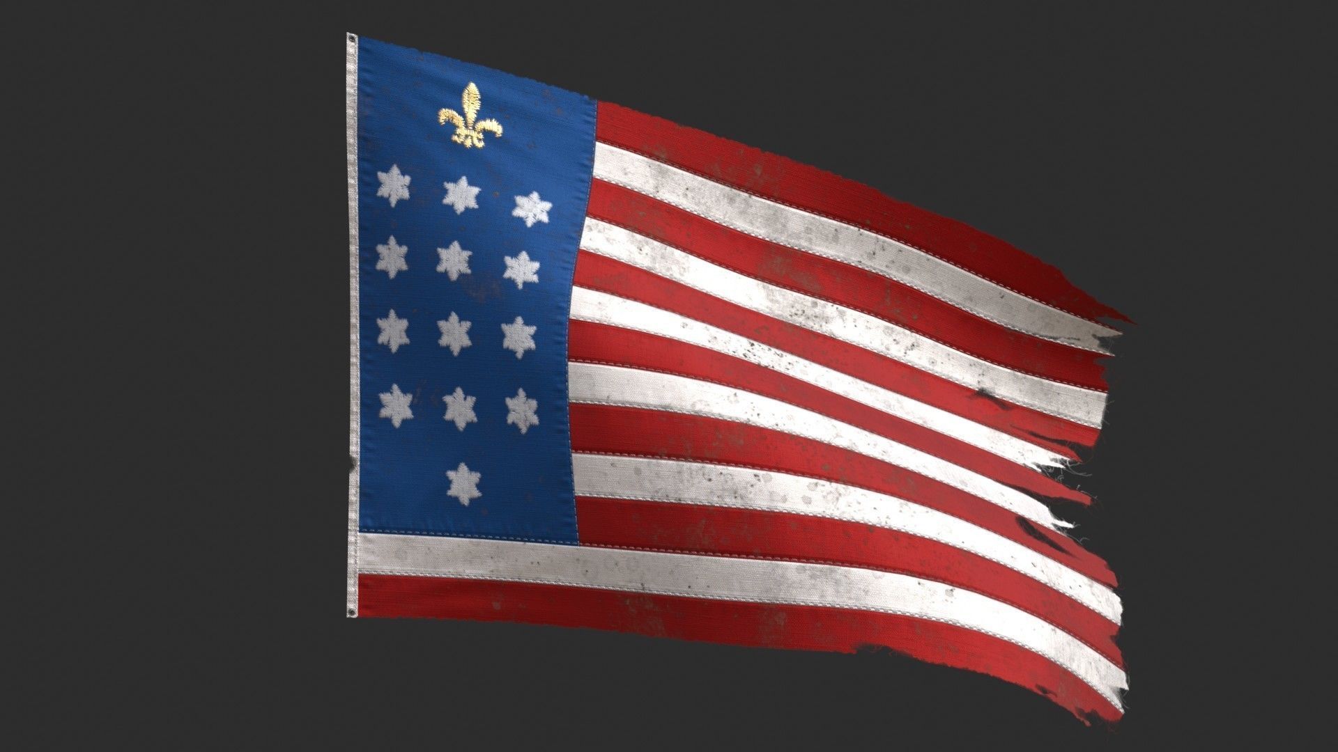 3D model US Flag French Alliance Flag 1781-82 VR / AR / low-poly rigged ...