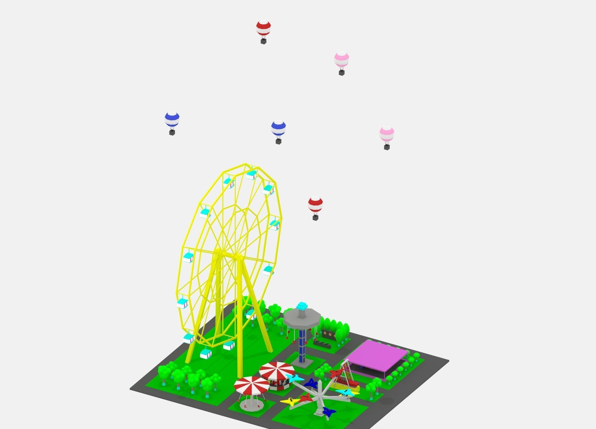 Simple Cartoon Amusement Park 3D model | CGTrader