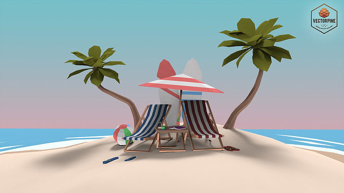 3D model Low Poly Exteriors - Beach Seaside Pack VR / AR / low-poly ...