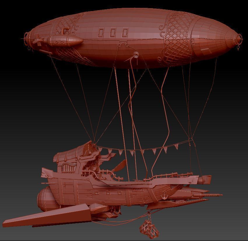3D model Steampunk AirShip Low-poly 3D model PBR Low-poly 3D VR / AR ...