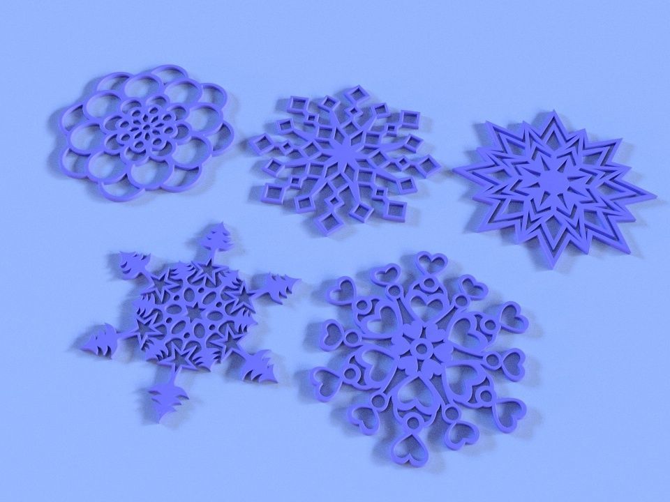 Rounded snowflakes 3D model 3D printable | CGTrader