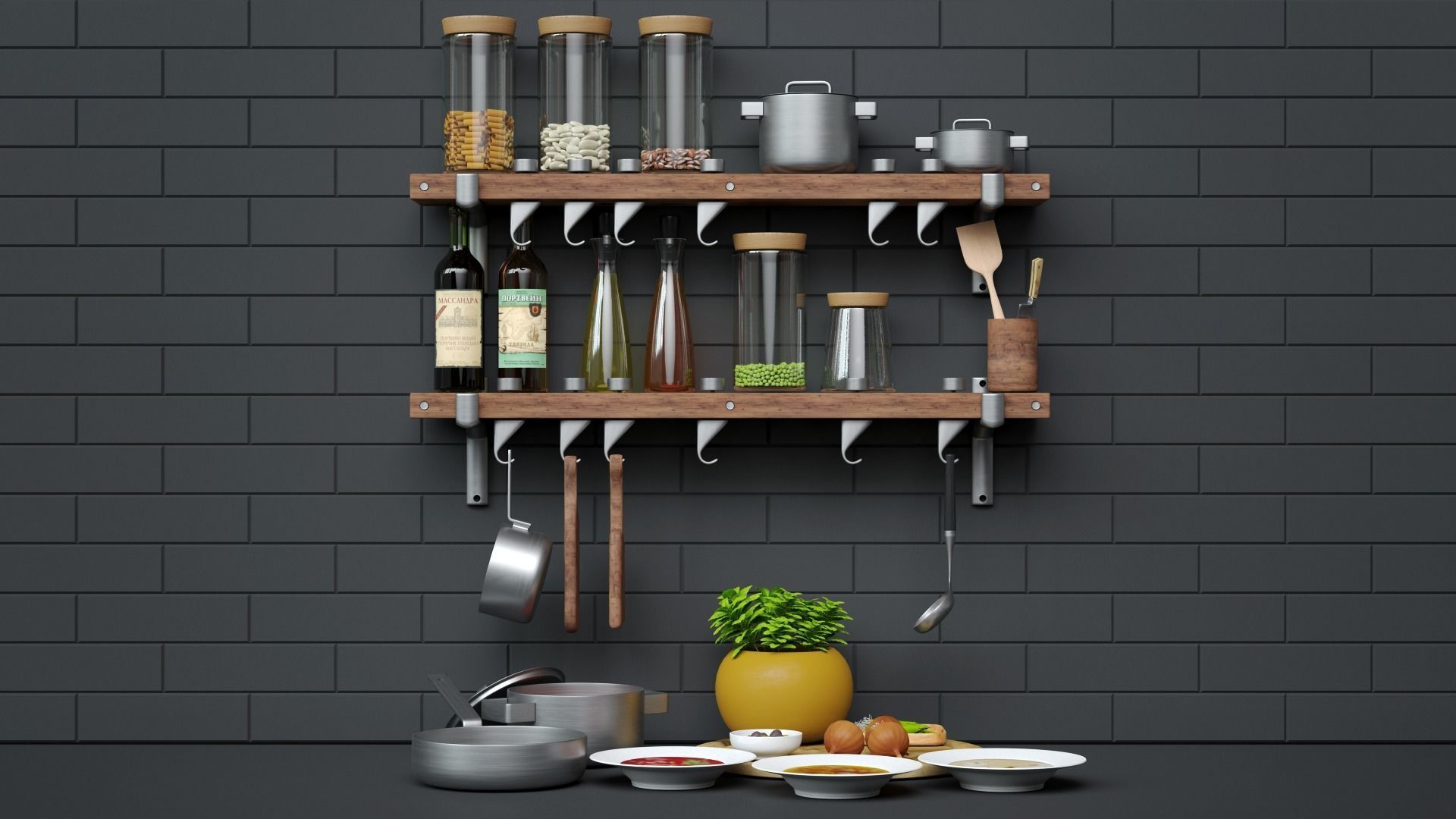 Kitchen set Storage racks GSF701 Cooking Pots 3D model | CGTrader