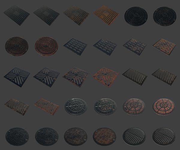 Texture Manhole-Sewer-Drain Covers 15 PBR Texture Set VR / AR / low ...