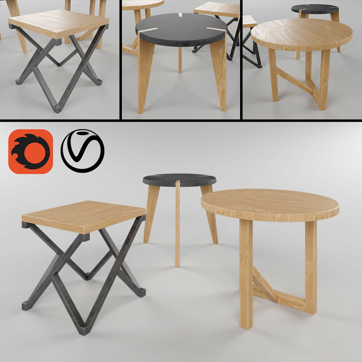 3 tables three different side free 3D model | CGTrader