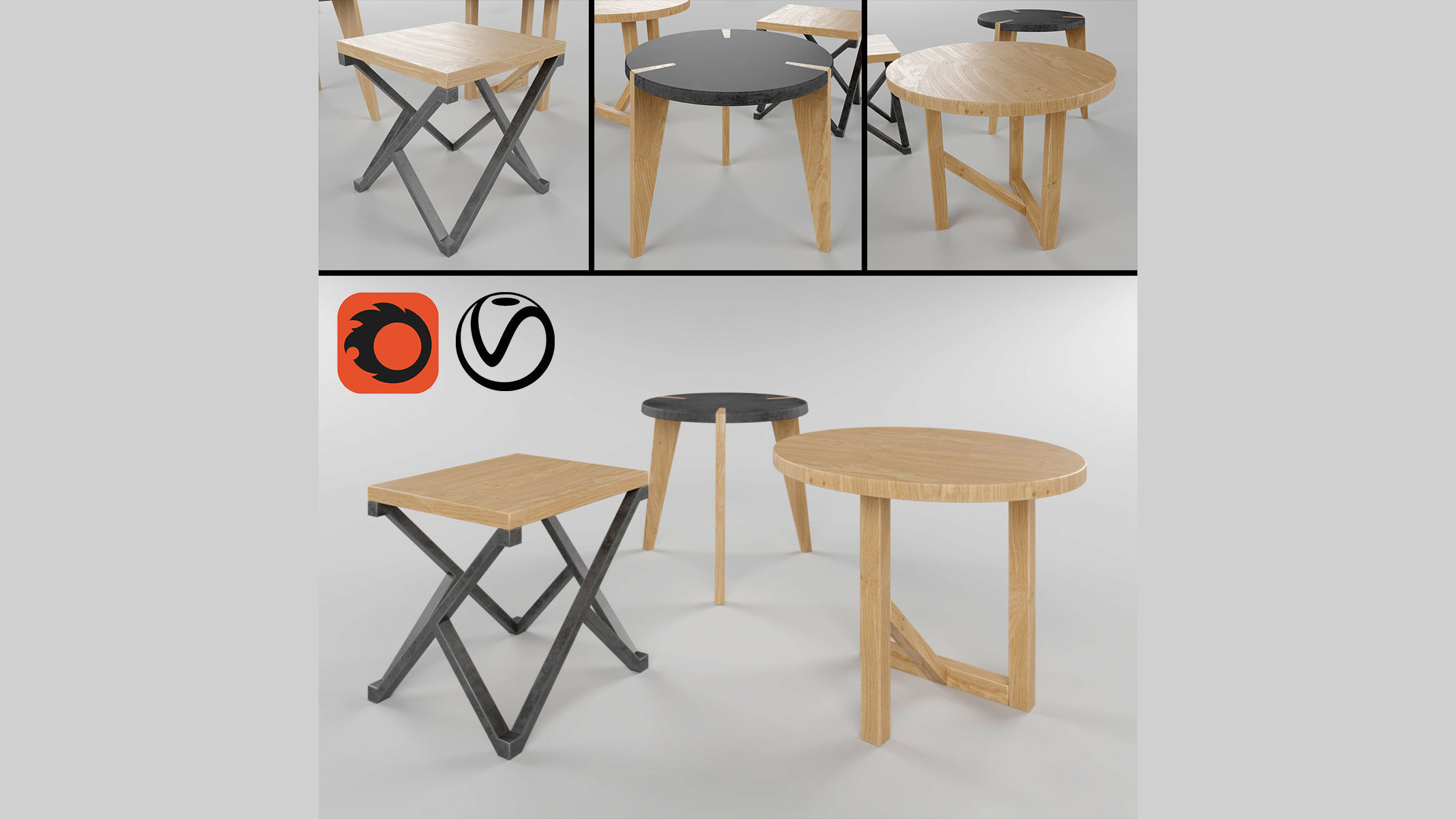 3 tables three different side free 3D model | CGTrader