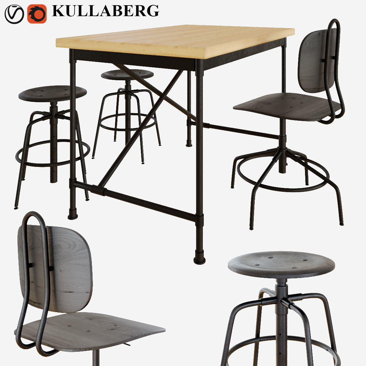 KULLABERG desk and chairs 3D model | CGTrader