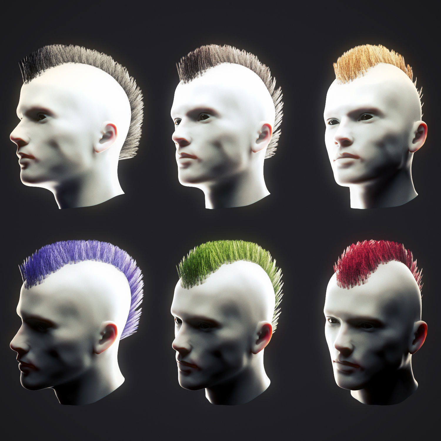 3D model Punk Hairstyle Low Poly 4 VR / AR / low-poly | CGTrader