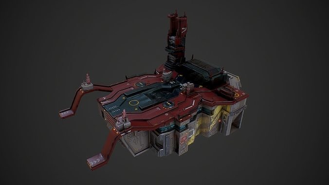 3D model Low poly sci fi detailed space port building VR / AR / low ...