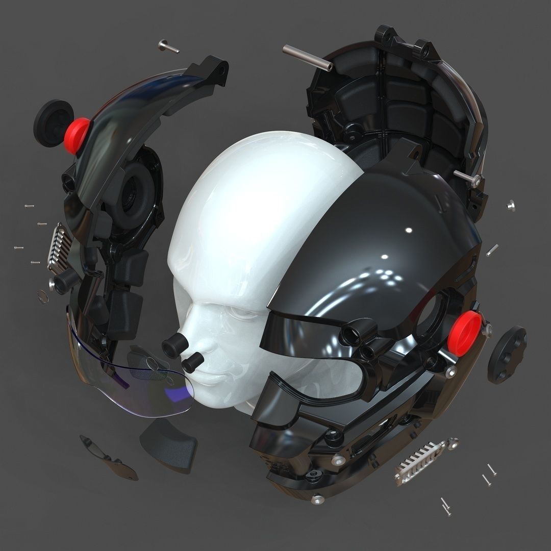 CAD-friendly models kit Helmet H1V1 and male head M1P1D0V1head 3D model ...