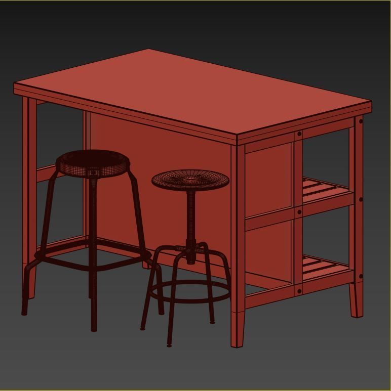 VADHOLMA kitchen table and stools 3D model | CGTrader