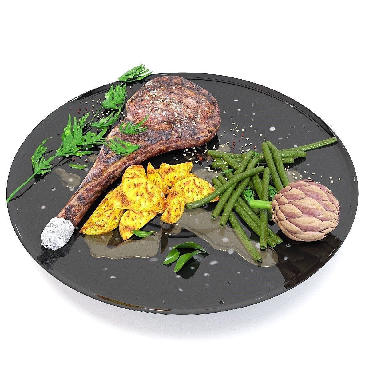 Steak Set on plate with beans and potatoes 3D model | CGTrader