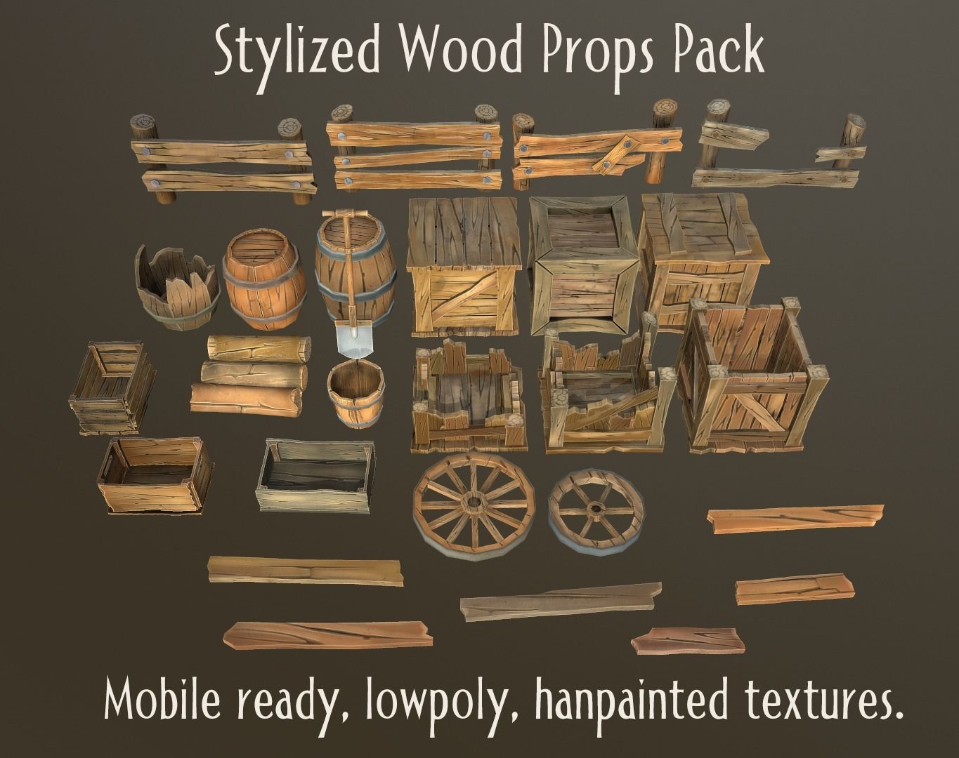 3D model Stylized Wood Props Pack VR / AR / low-poly | CGTrader