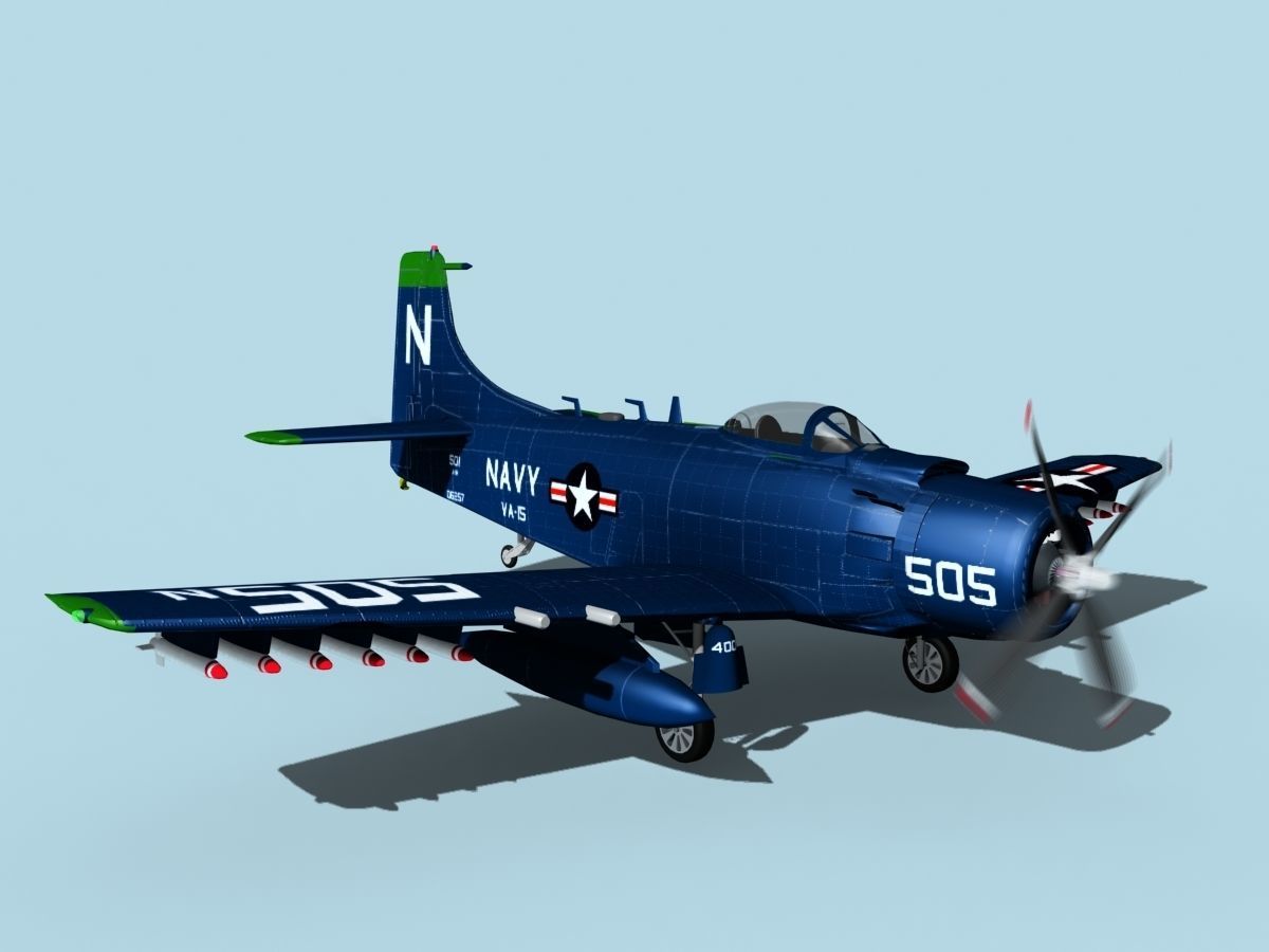 Douglas A-1H Skyraider V03 USN 3D model animated rigged | CGTrader