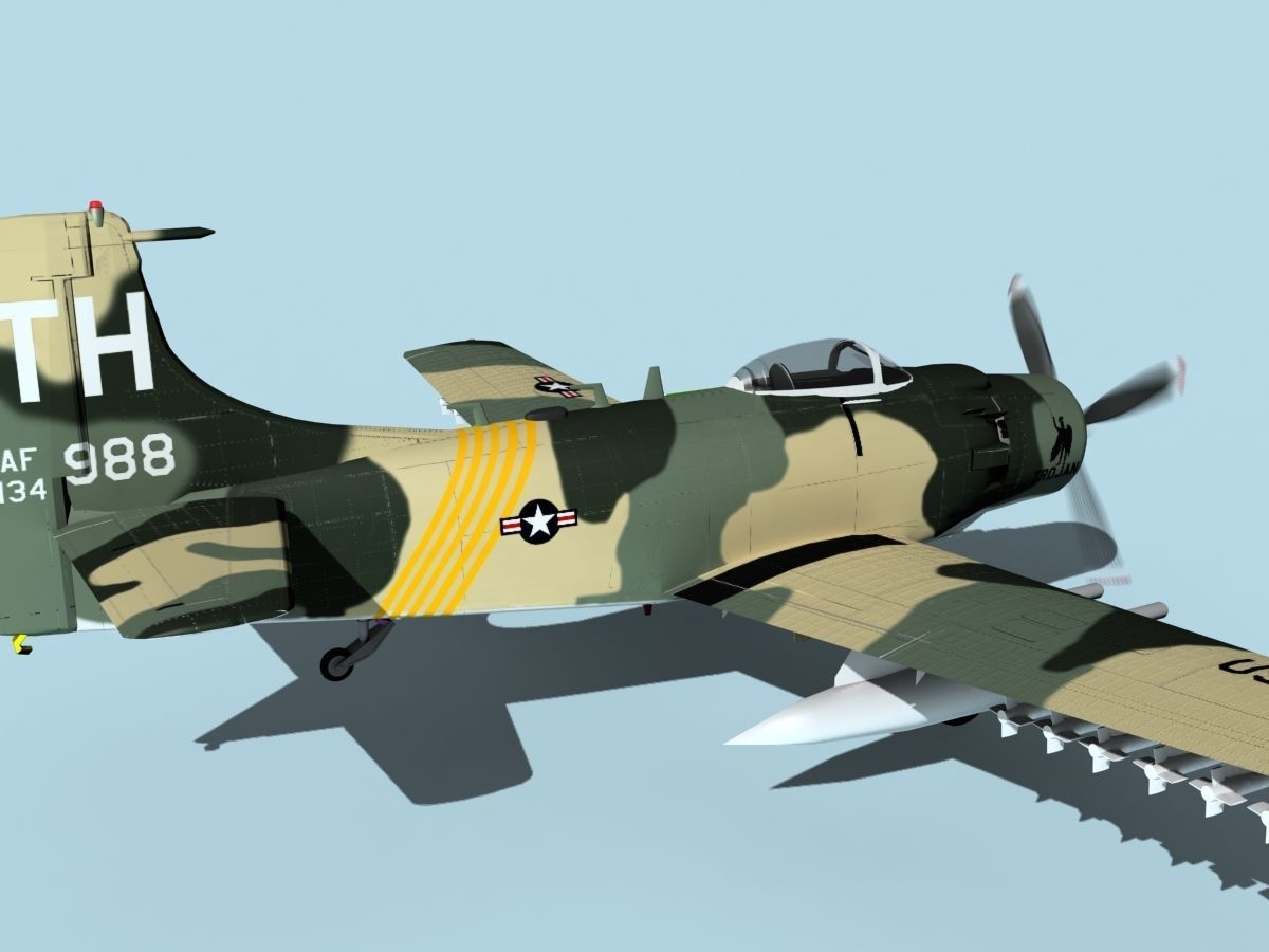Douglas A-1H Skyraider V12 USAF 3D model animated rigged | CGTrader