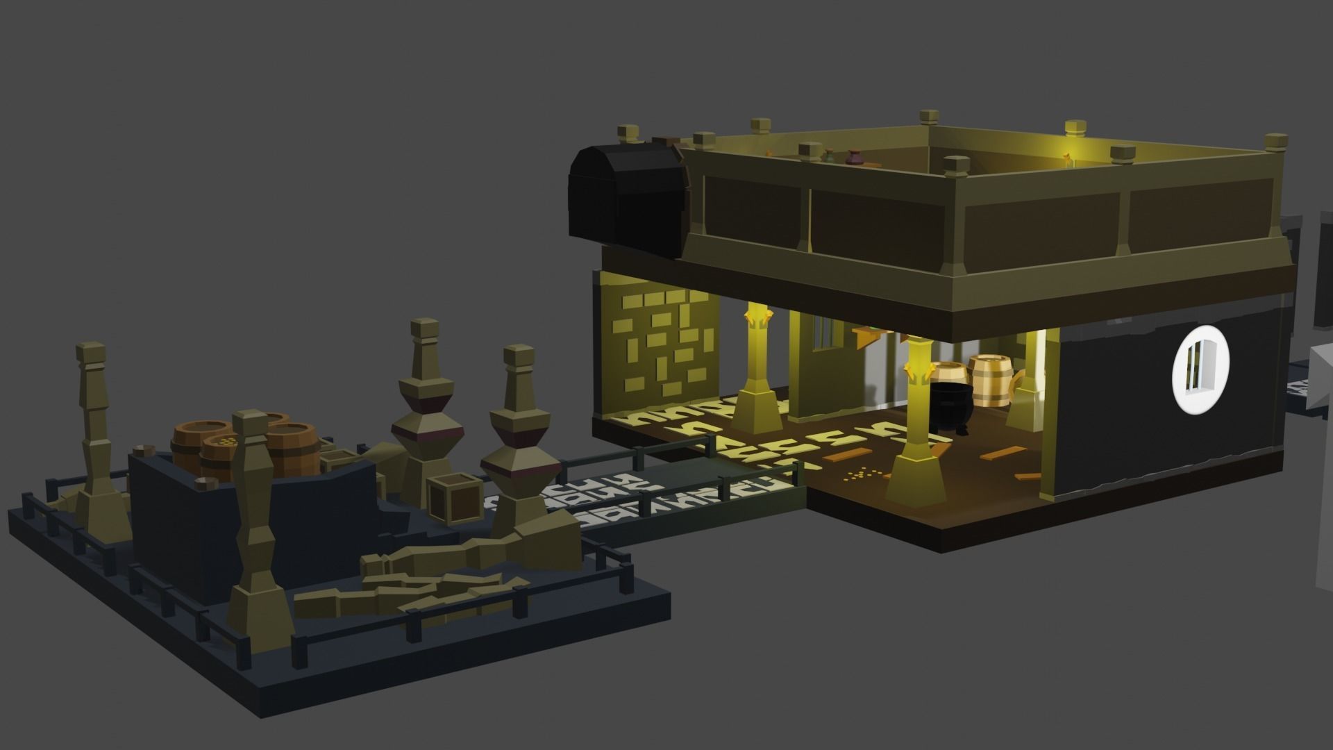 3D model low poly dungeon lego building with lights and furniture VR ...