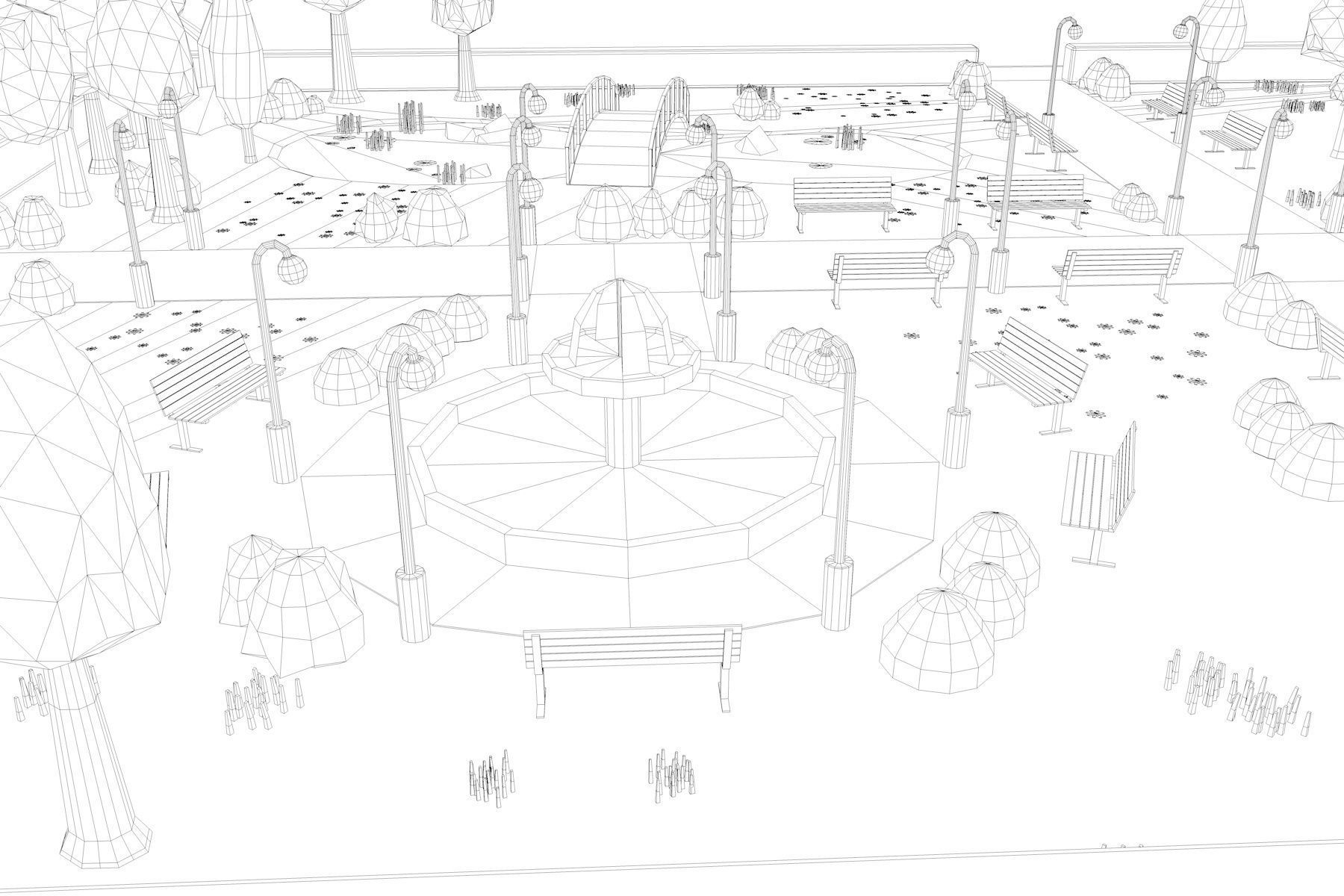 3D model Low Poly Park with trees and pond VR / AR / low-poly | CGTrader