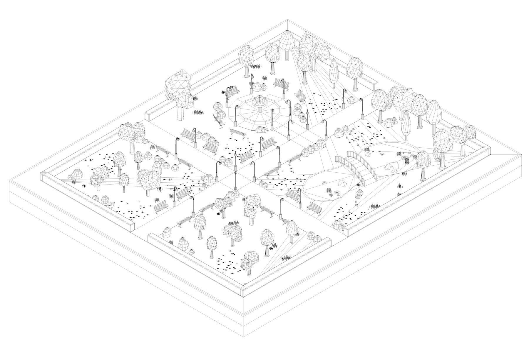 3D model Low Poly Park with trees and pond VR / AR / low-poly | CGTrader