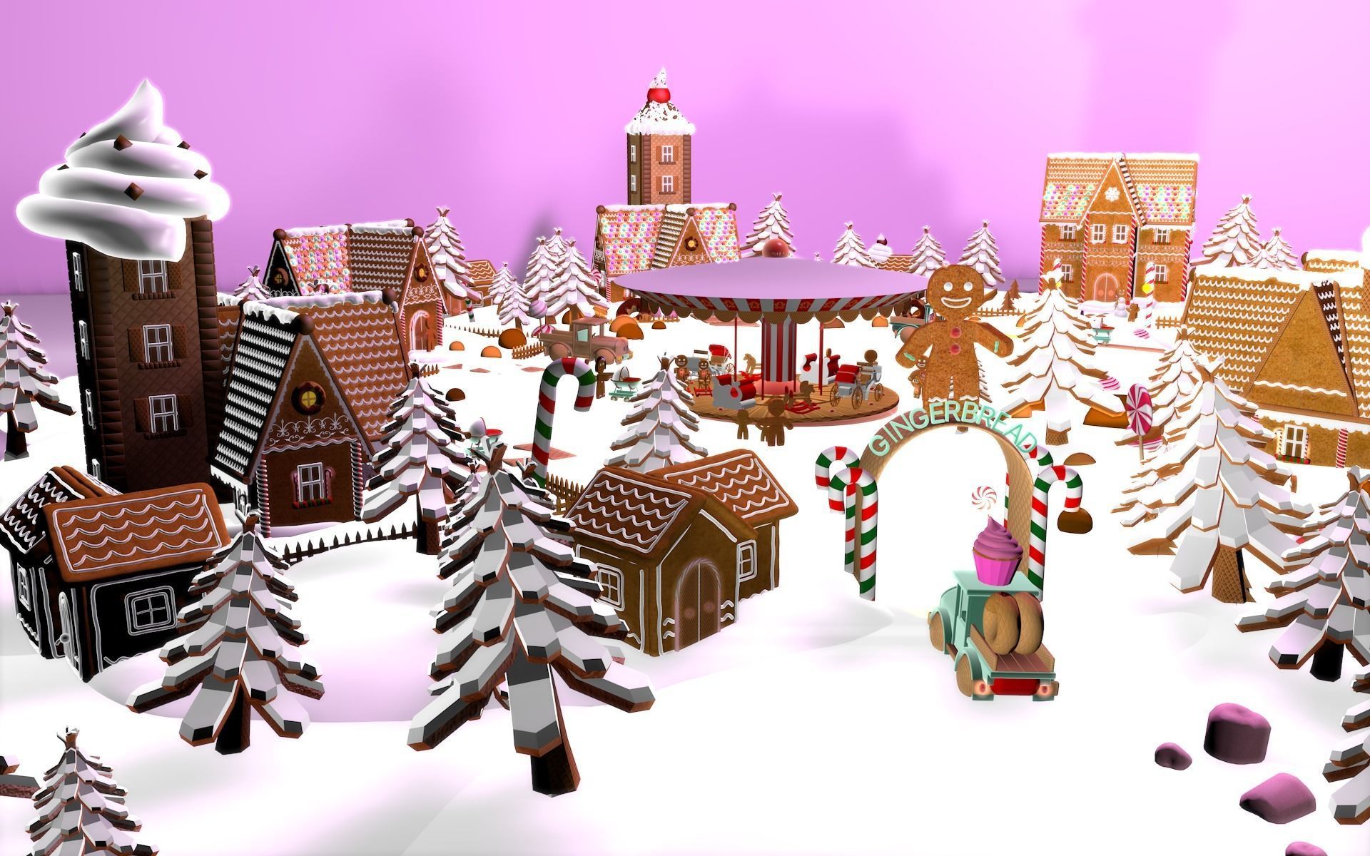 Gingerbread Village V2 3D model | CGTrader