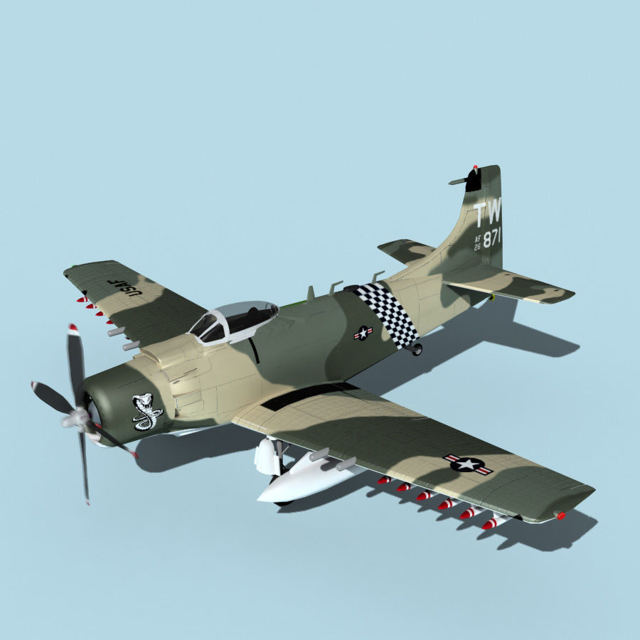 Douglas A-1H Skyraider V16 USAF 3D model animated rigged | CGTrader