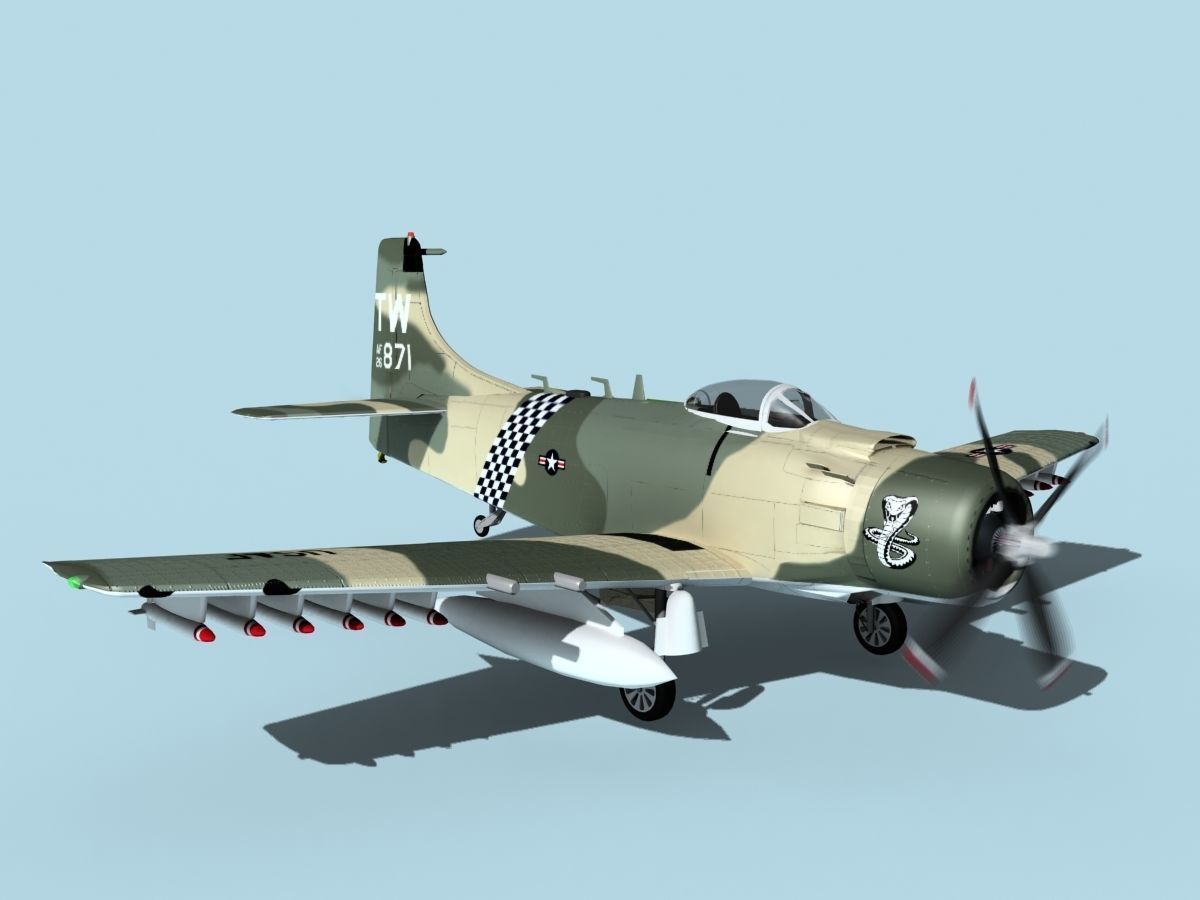 Douglas A-1H Skyraider V16 USAF 3D model animated rigged | CGTrader