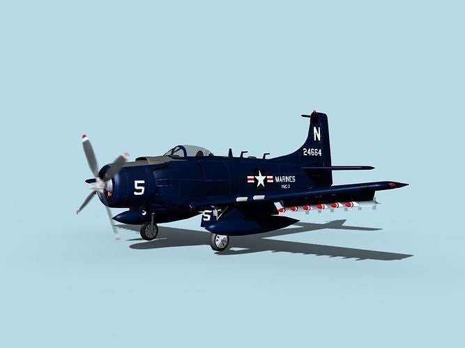 Douglas A-1H Skyraider V18 USMC 3D model animated rigged | CGTrader