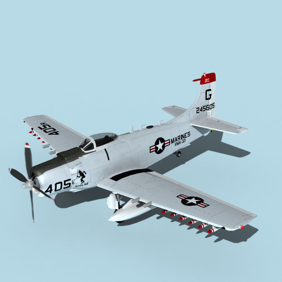 Douglas A-1H Skyraider V21 USMC 3D model animated rigged | CGTrader