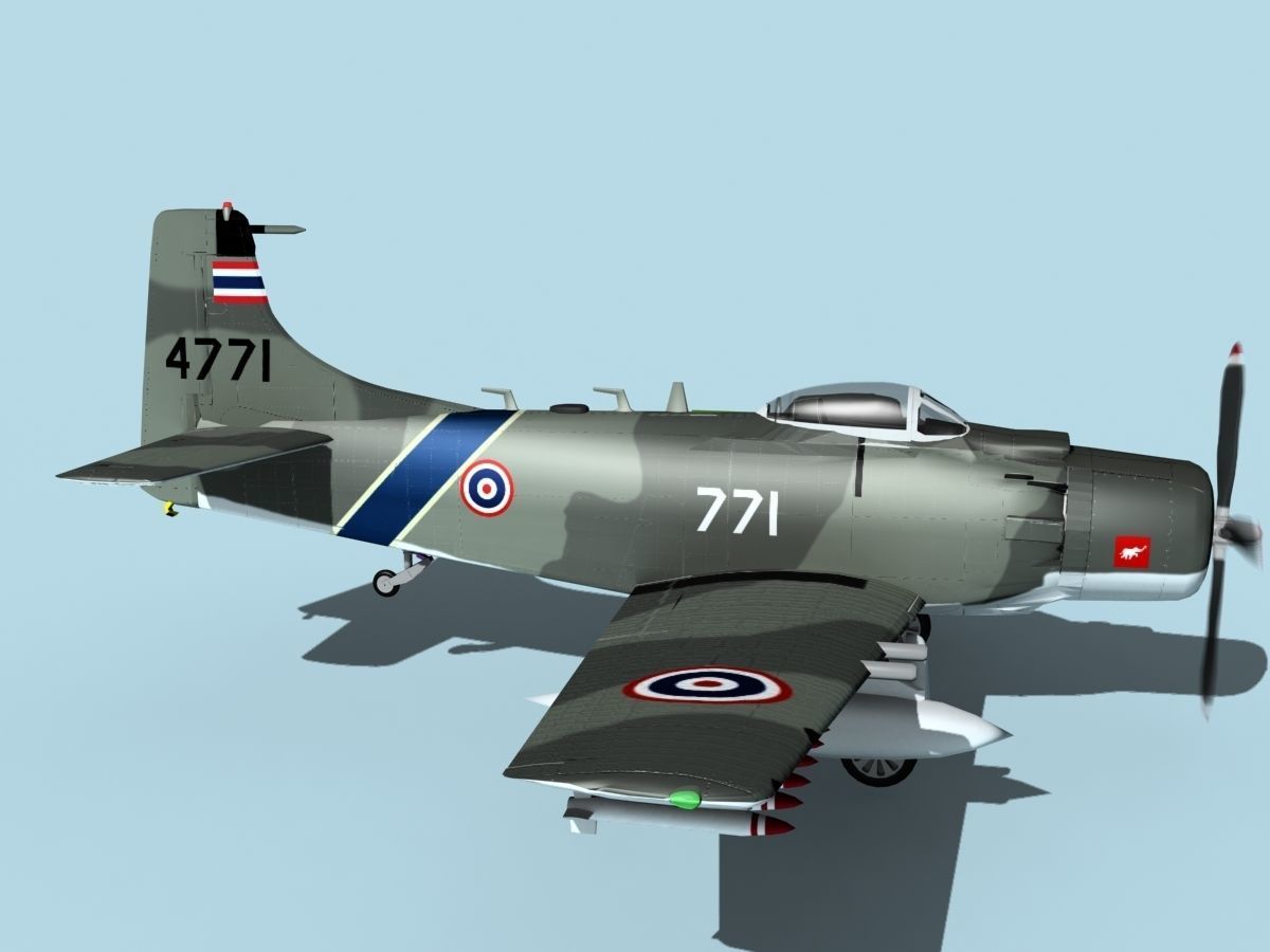 Douglas A-1H Skyraider Thai AF 3D model animated rigged | CGTrader