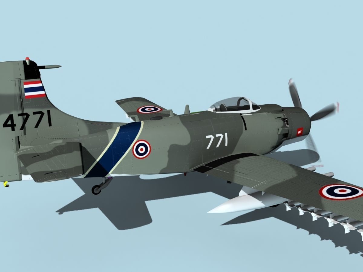 Douglas A-1H Skyraider Thai AF 3D model animated rigged | CGTrader