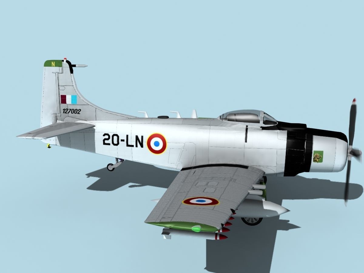 Douglas A-1H Skyraider French AF 3D model animated rigged | CGTrader