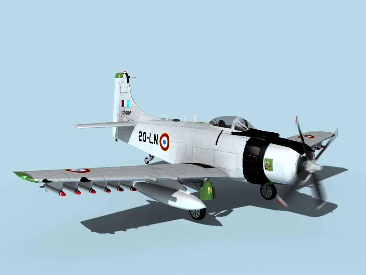 Douglas A-1H Skyraider French AF 3D model animated rigged | CGTrader