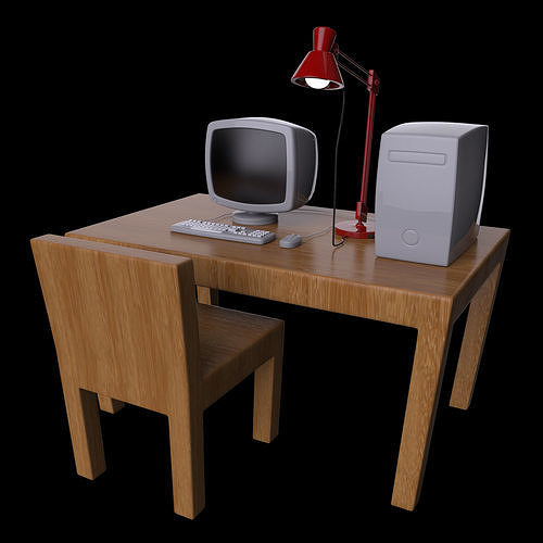 Cartoony computer desk 3D model | CGTrader
