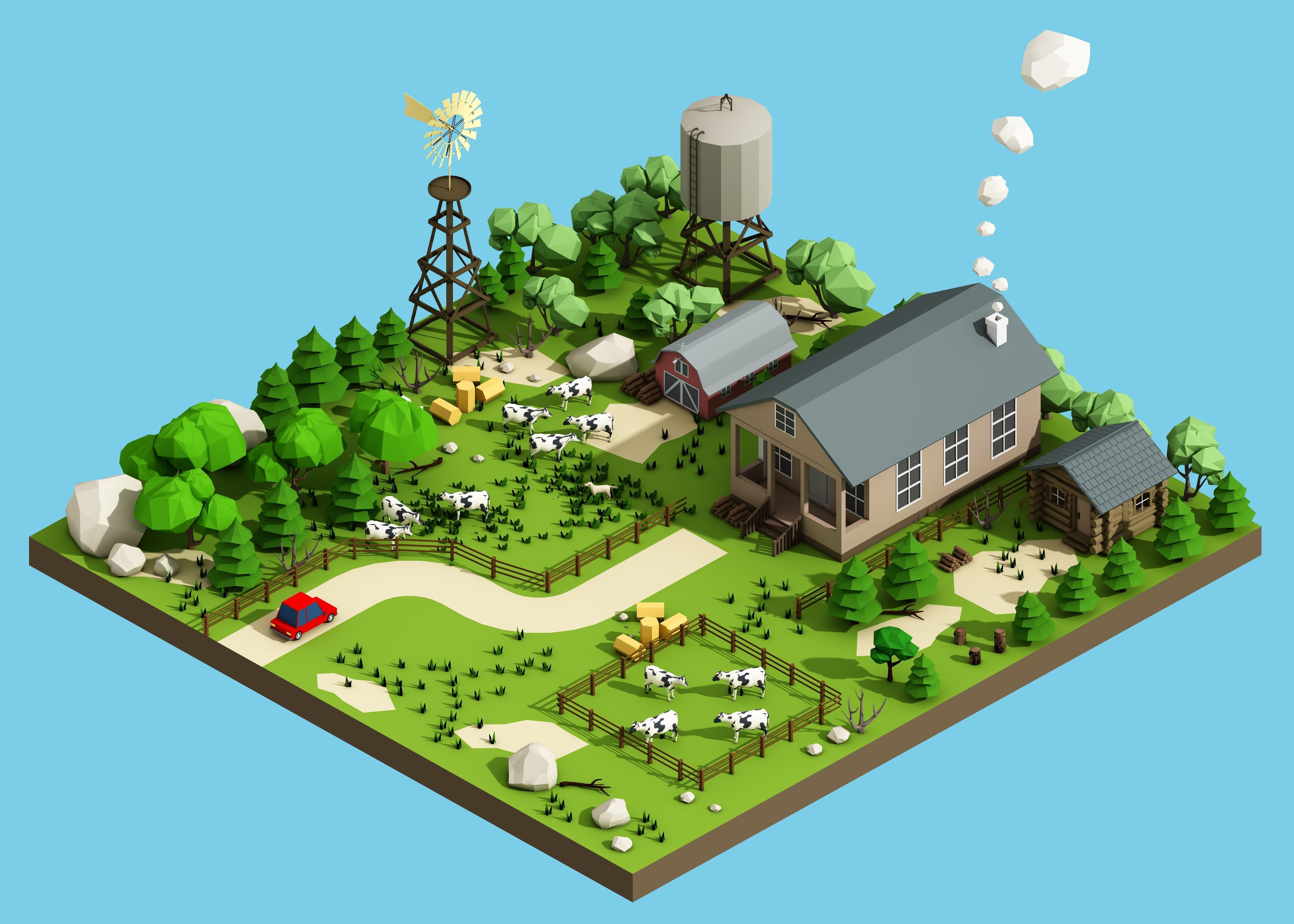 low poly farm 3D model | CGTrader