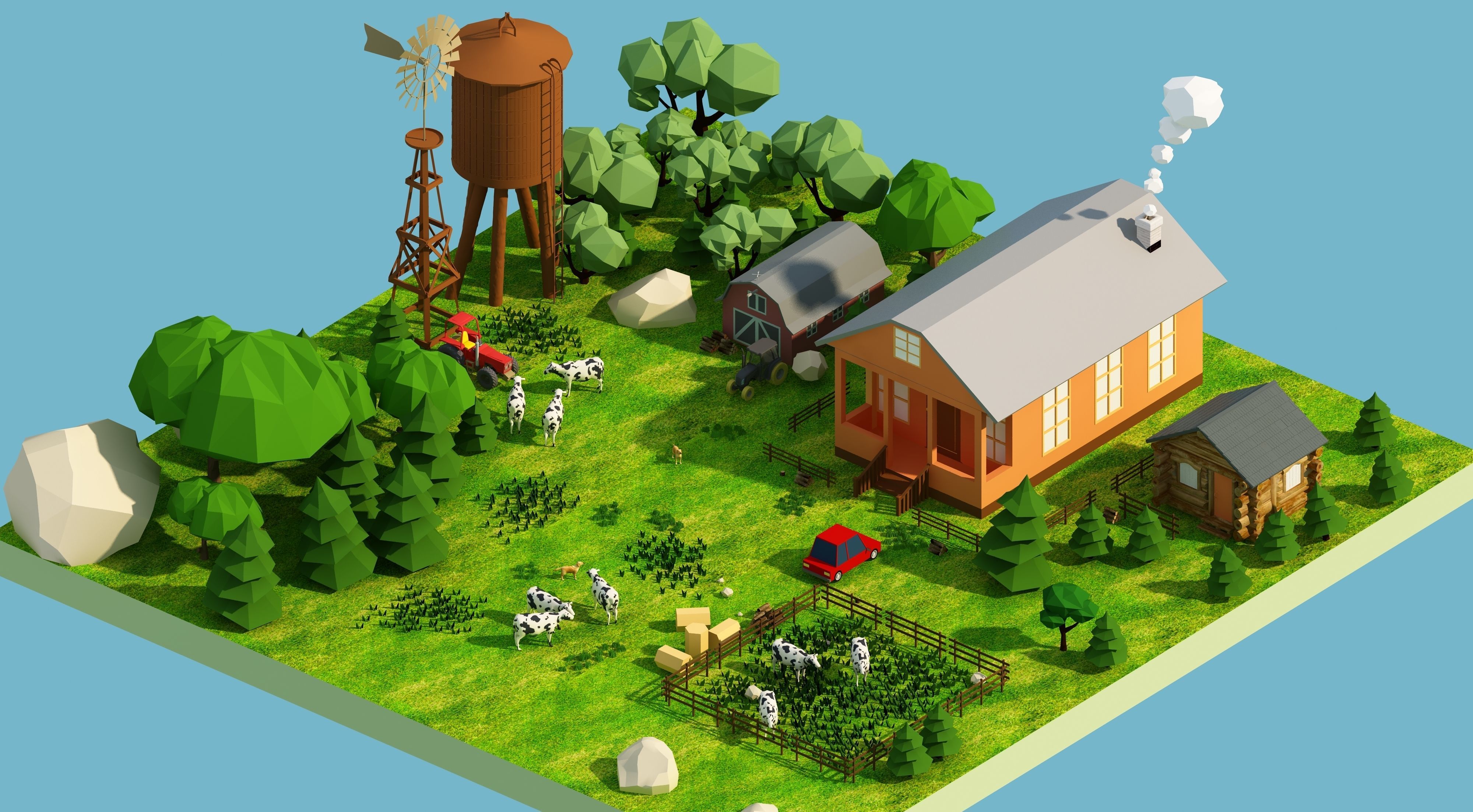 low poly farm 3D model | CGTrader