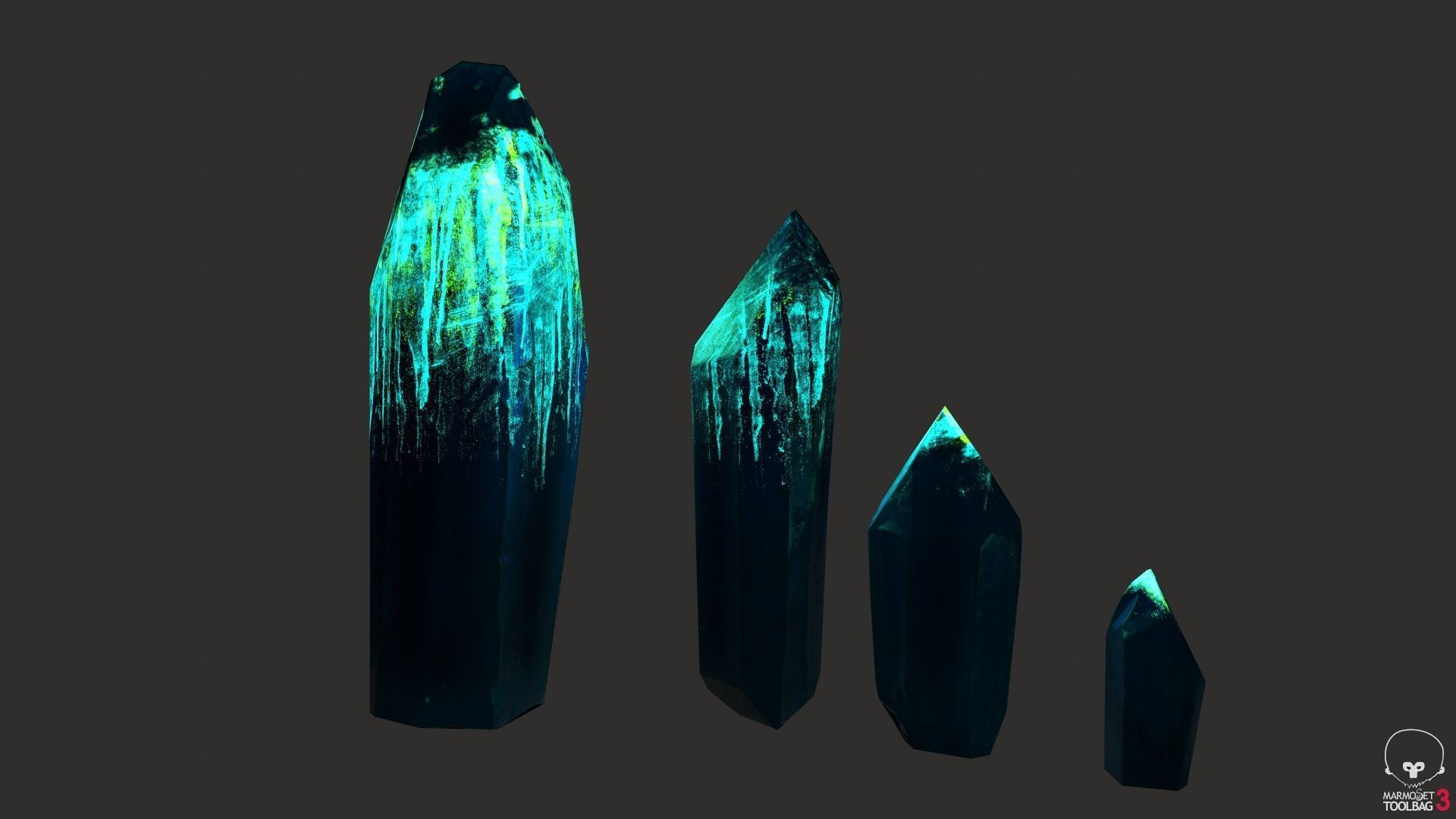 3D model Crystals with Emissive paint for emphasis in game VR / AR ...