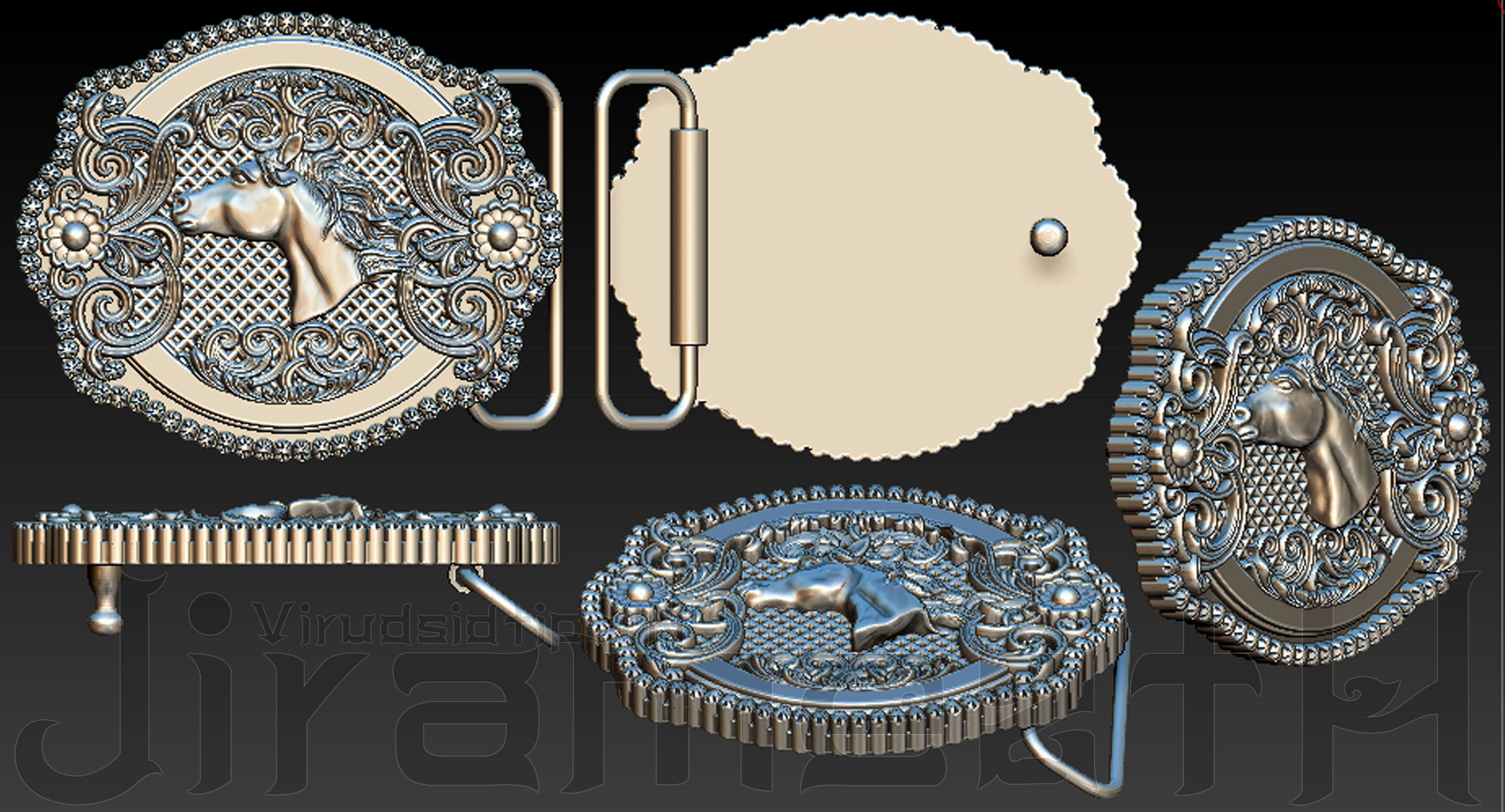 Gothic Horse Head Belt Buckle 3D model 3D printable | CGTrader