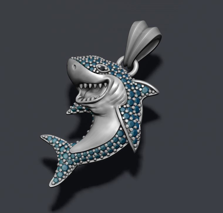 Shark pendant basrelief with gems 3D model 3D printable | CGTrader